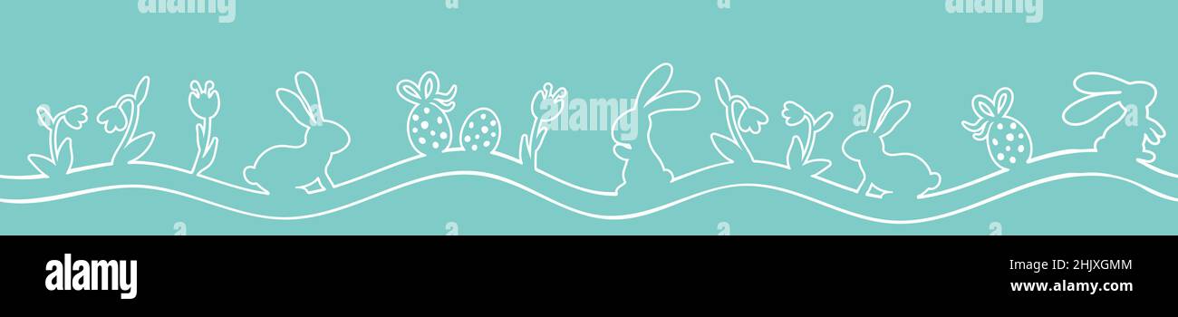 Lovely hand drawn Easter seamless pattern, doodle bunnies, eggs and flowers, great for banners ...