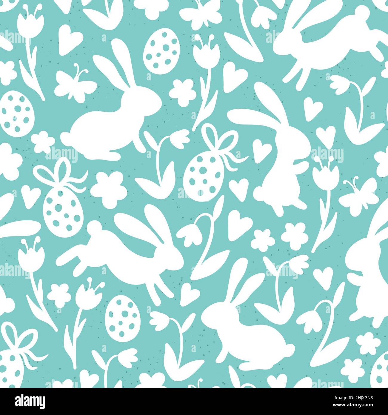 Lovely hand drawn Easter seamless pattern, doodle bunnies, eggs and flowers, great for banners ...
