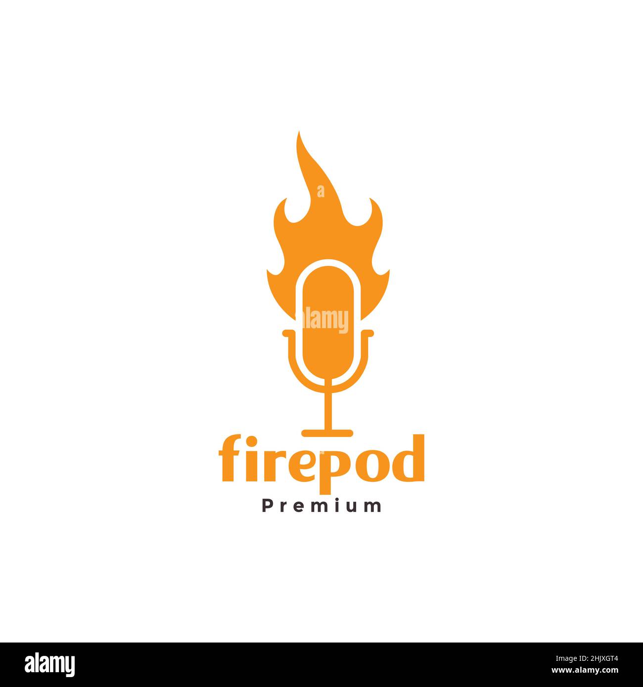 podcast microphone with fire flame logo design, vector graphic symbol ...