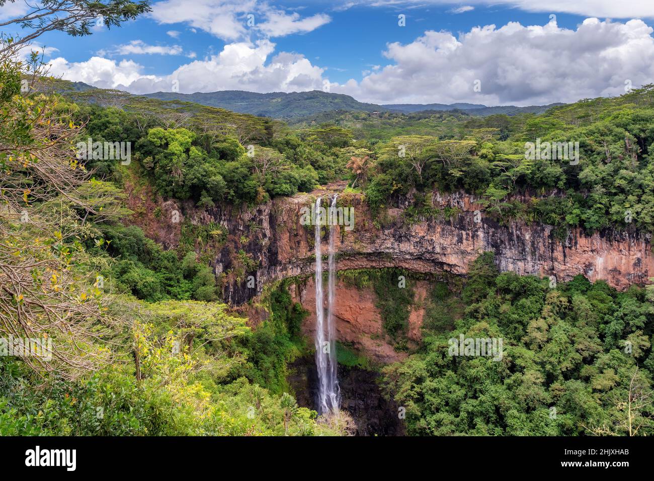 Chamarel Waterfalls in the jungle in tropical island of Mauritius Stock ...