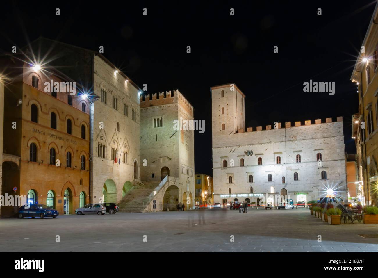Piazza del Popolo square at Night, View of Palazzo dei Priori and ...