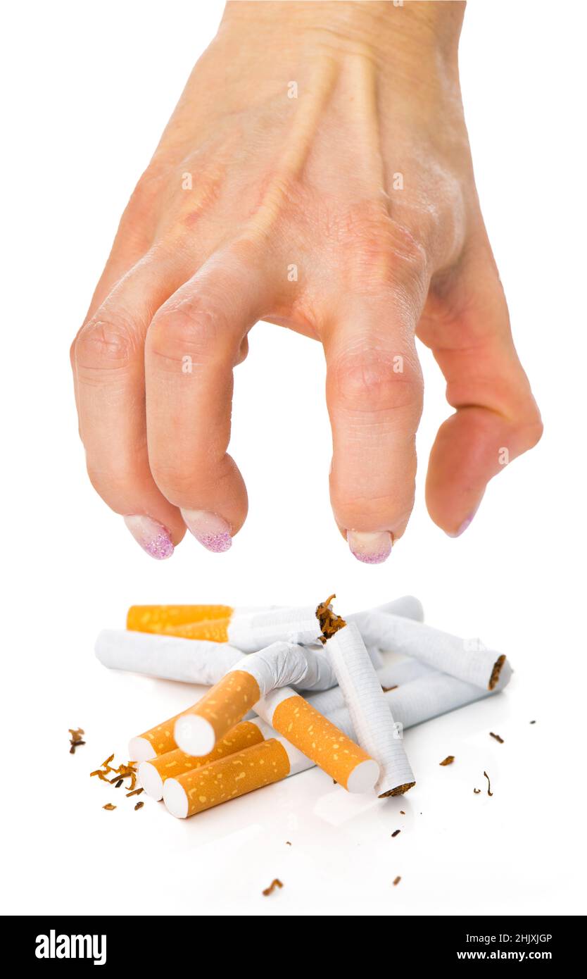 Broken cigarettes isolated on white Stock Photo - Alamy