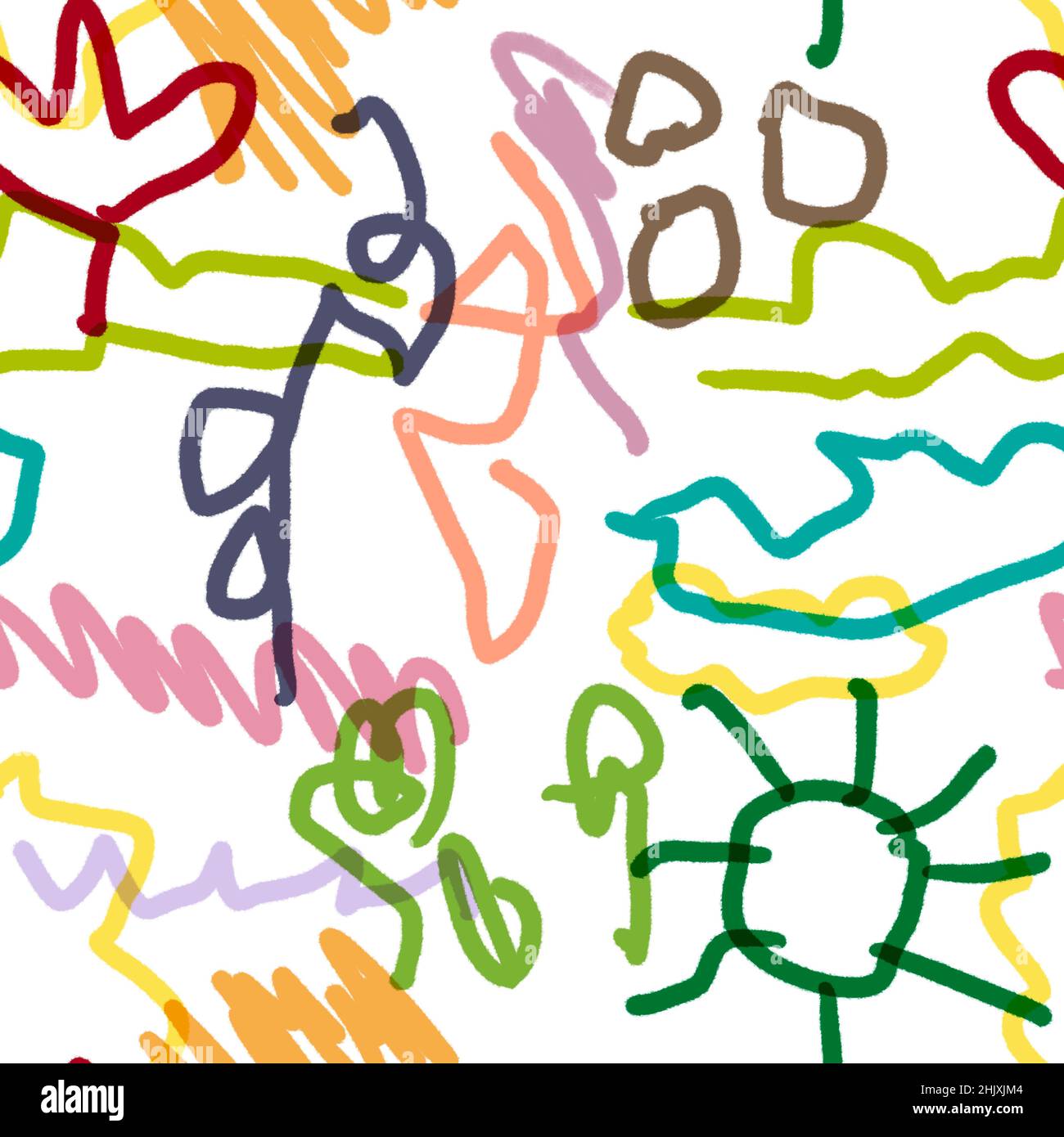 Seamless kids painting pattern with coloured objects on white ...