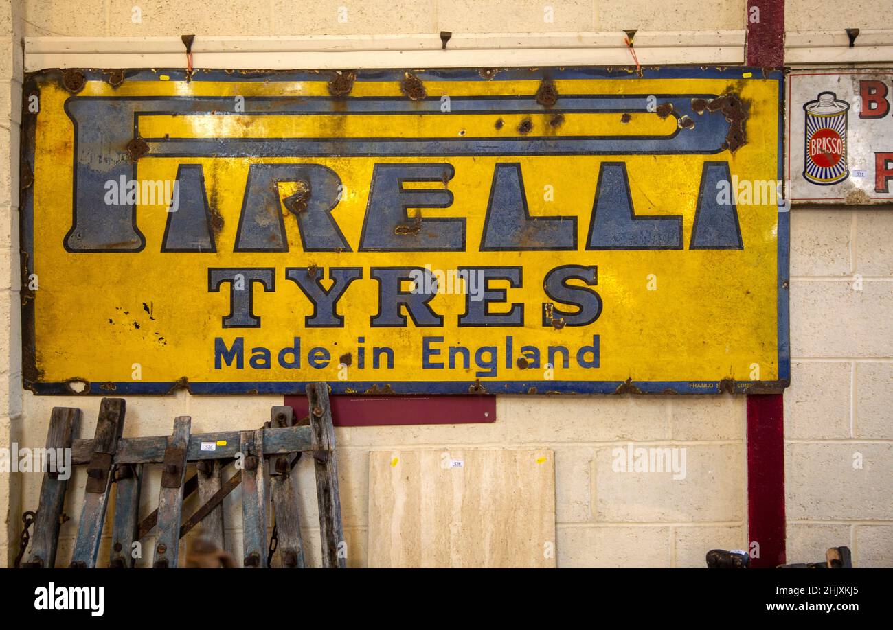 Vintage metal Pirelli Tyres advertising sign, Made in England, UK Stock ...