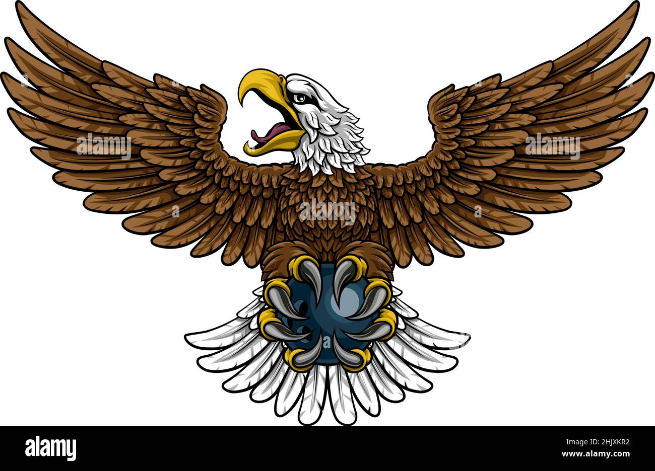 Bald Eagle Hawk Flying Bowling Ball Claw Mascot Stock Vector Image ...