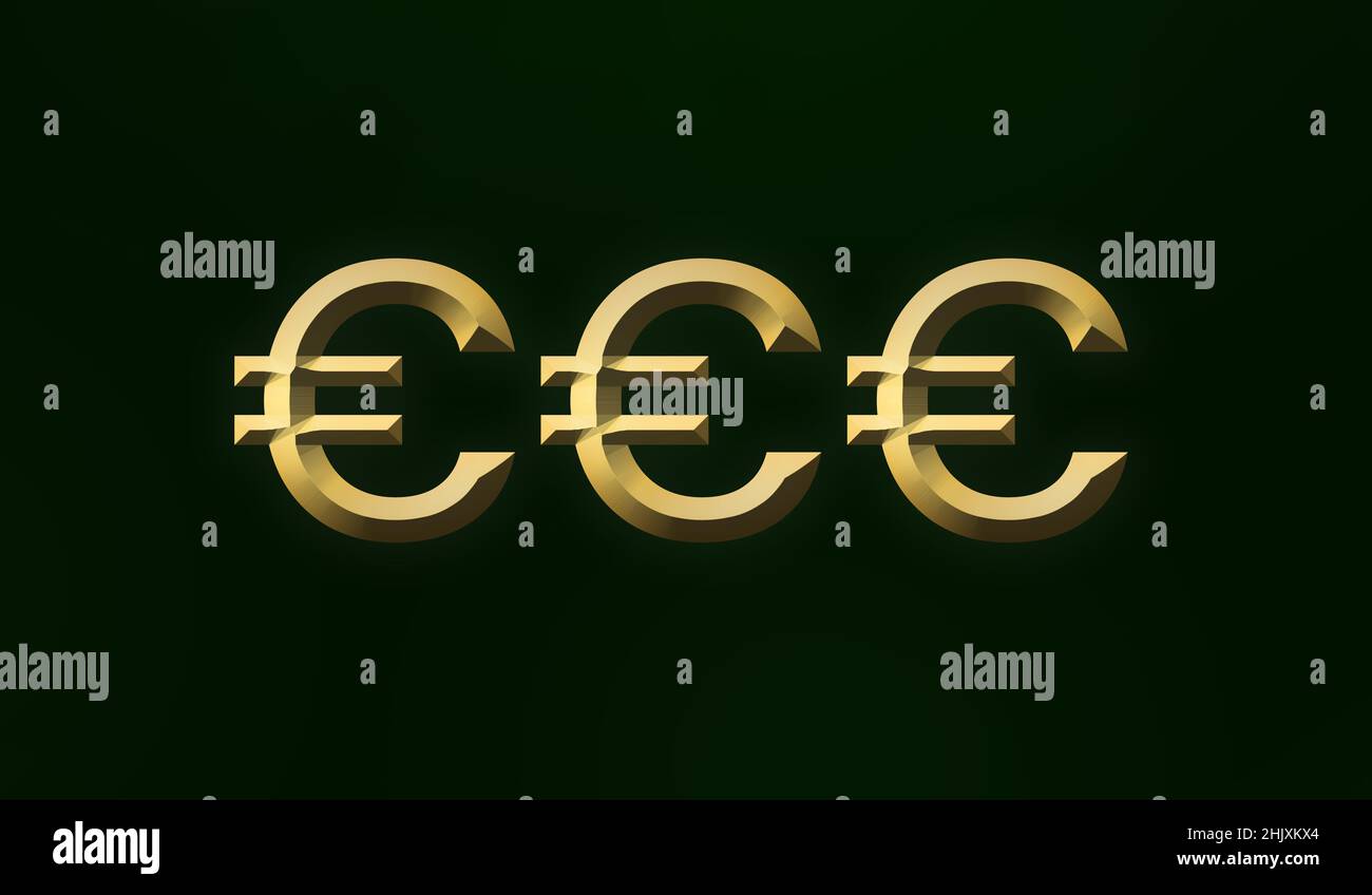 Digital render of gold Euro signs on a black background Stock Photo - Alamy