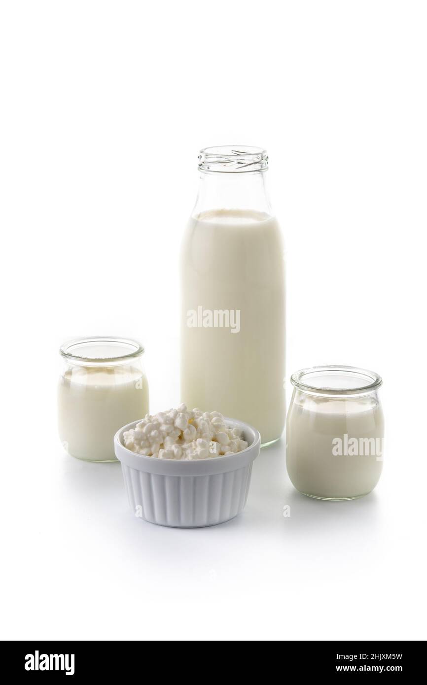 Milk kefir drink isolated on white background. Liquid and fermented ...