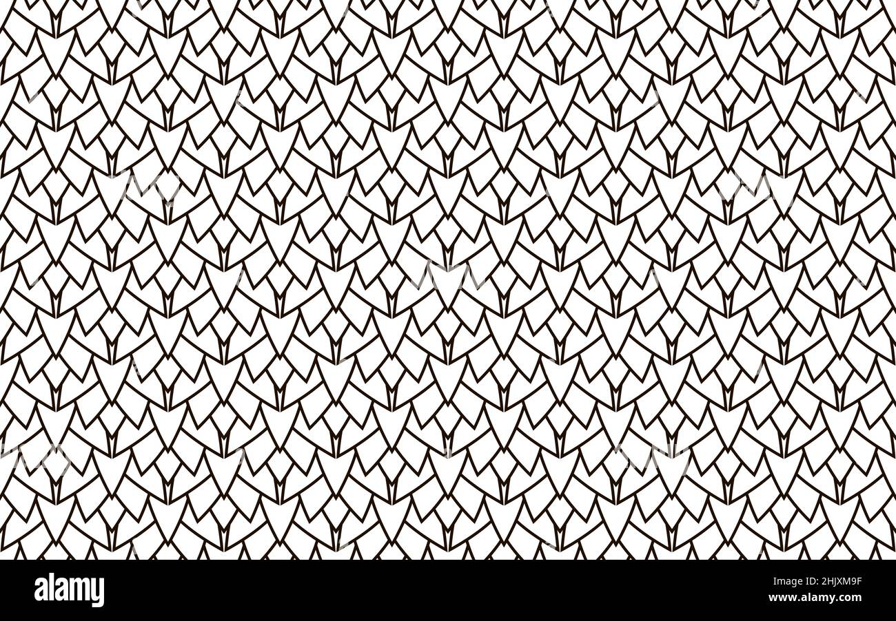 Sharp dragon squama geometric simple seamless pattern. Black and white ...
