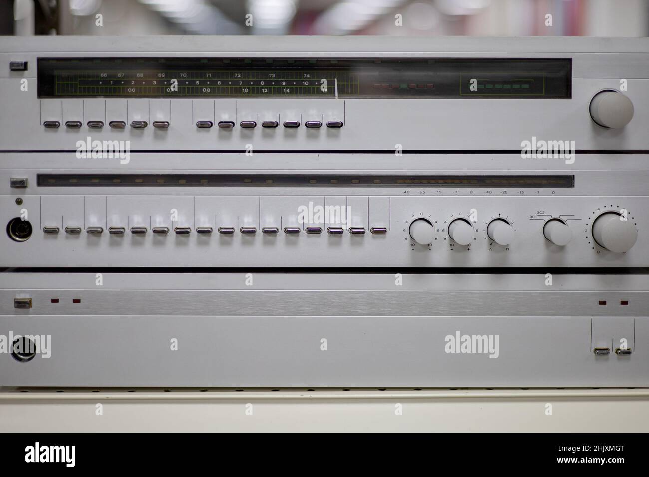 Old soviet sound amplifier. Retro item from times of the USSR. Closeup ...