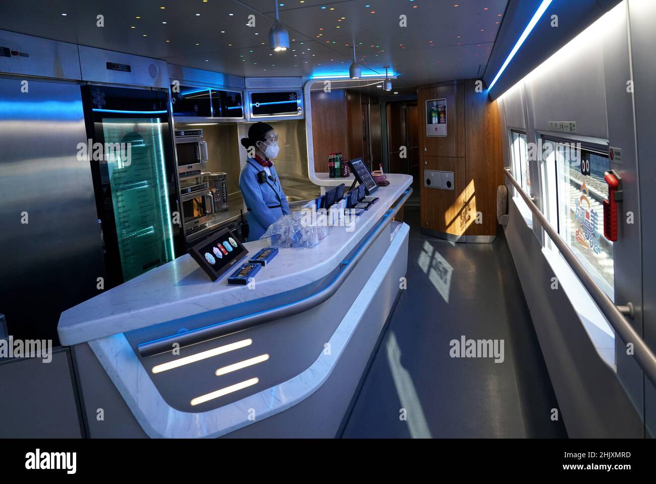 A view of the buffet cart on the bullet train heading from Beijing's ...