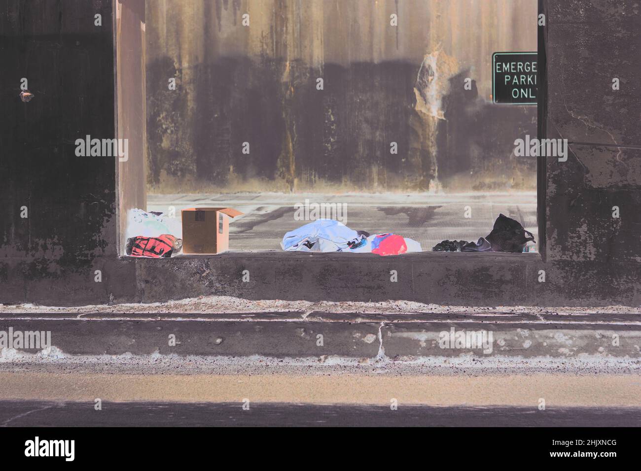 The personal belongings of the homeless in the inner city Stock Photo ...
