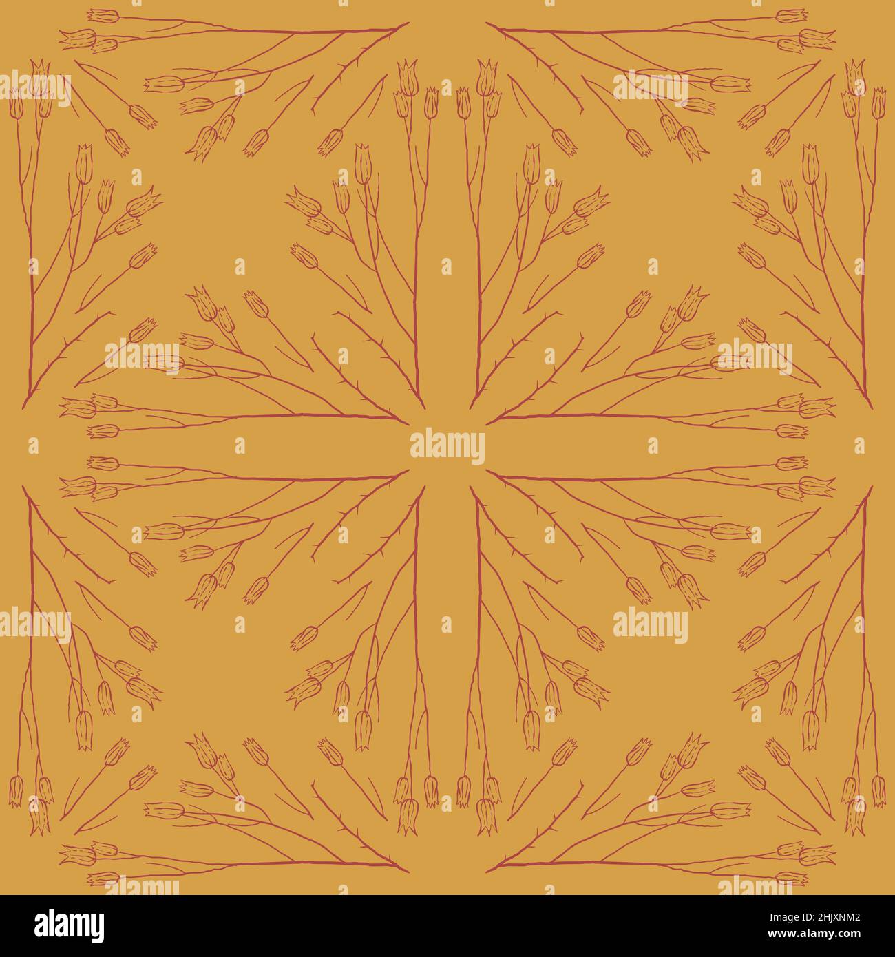 Vintage seamless pattern with botanical line drawings. Earthy neutral ...