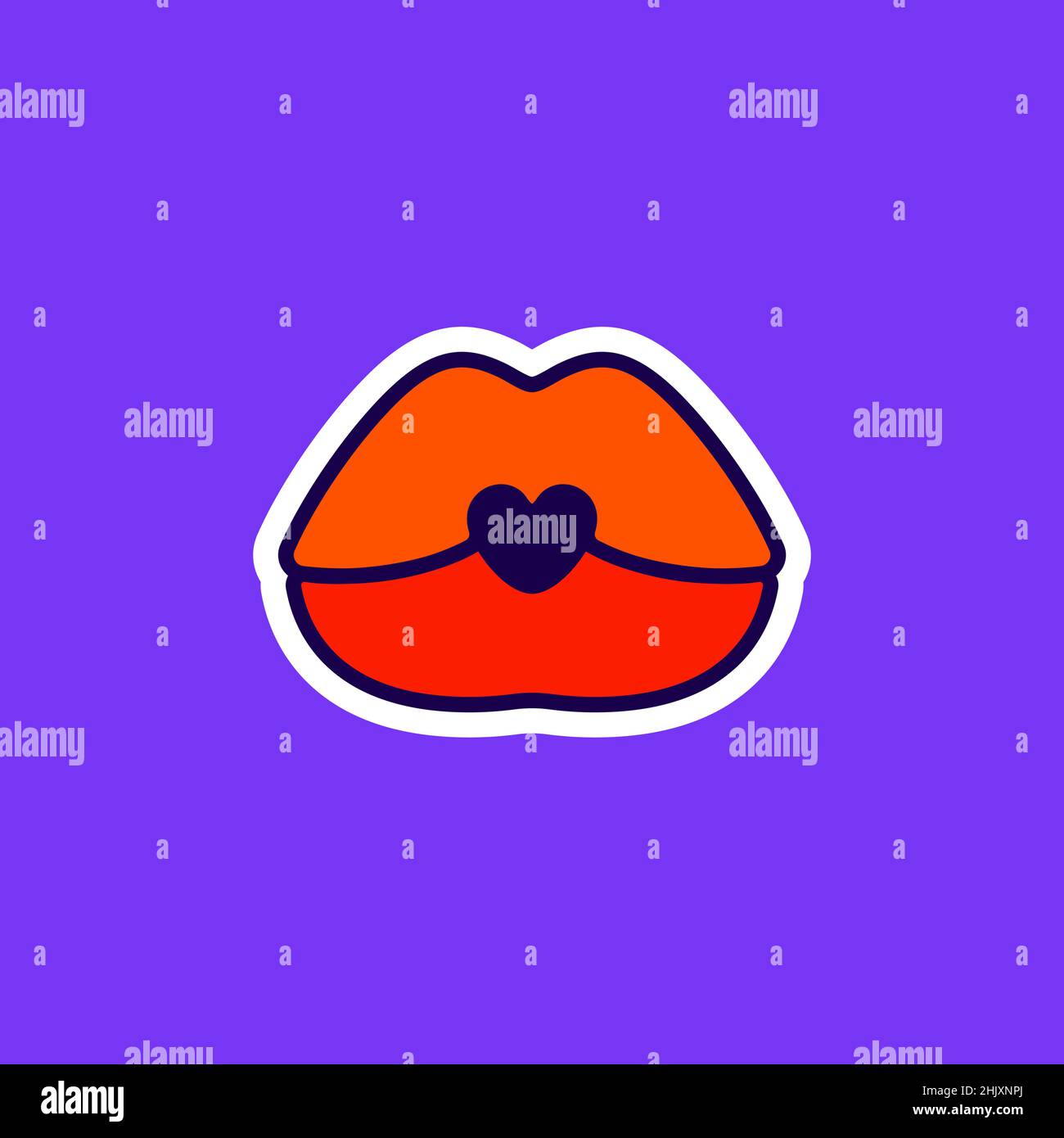 Sexy pout lips, female beautiful mouth with heart, sticker in the pop ...