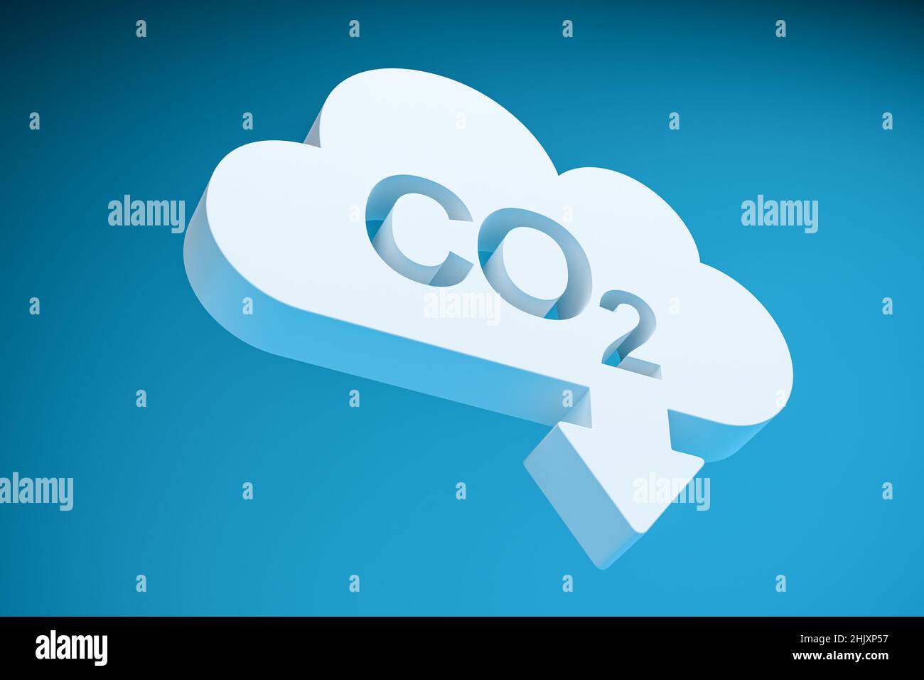 CO2 reduction concept. A cloud shaped object with the word CO2 punched ...