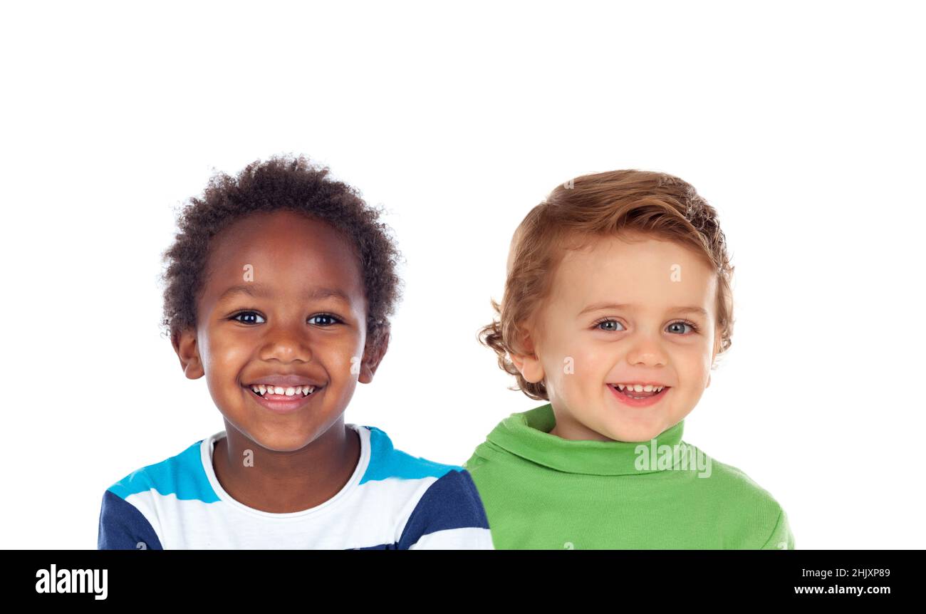 Funny children looking at camera isolated on a white background Stock ...
