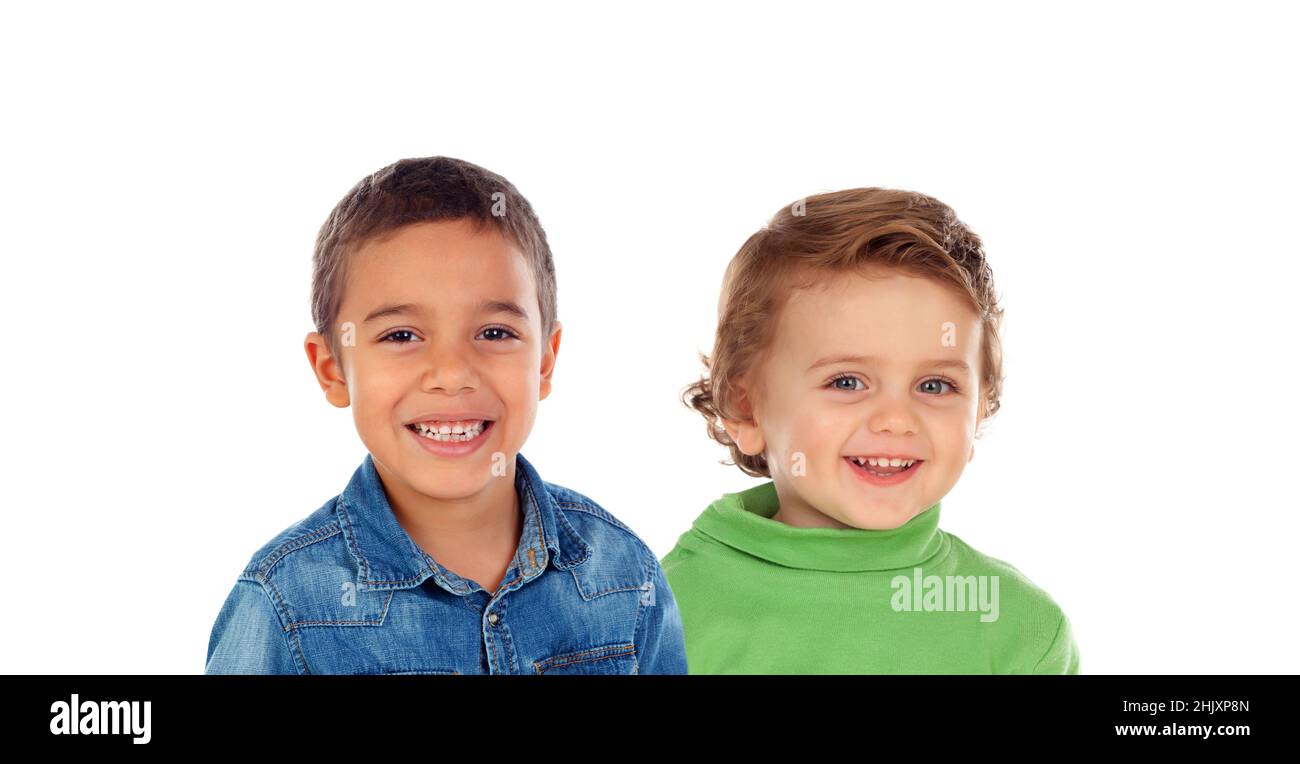 Funny children looking at camera isolated on a white background Stock ...