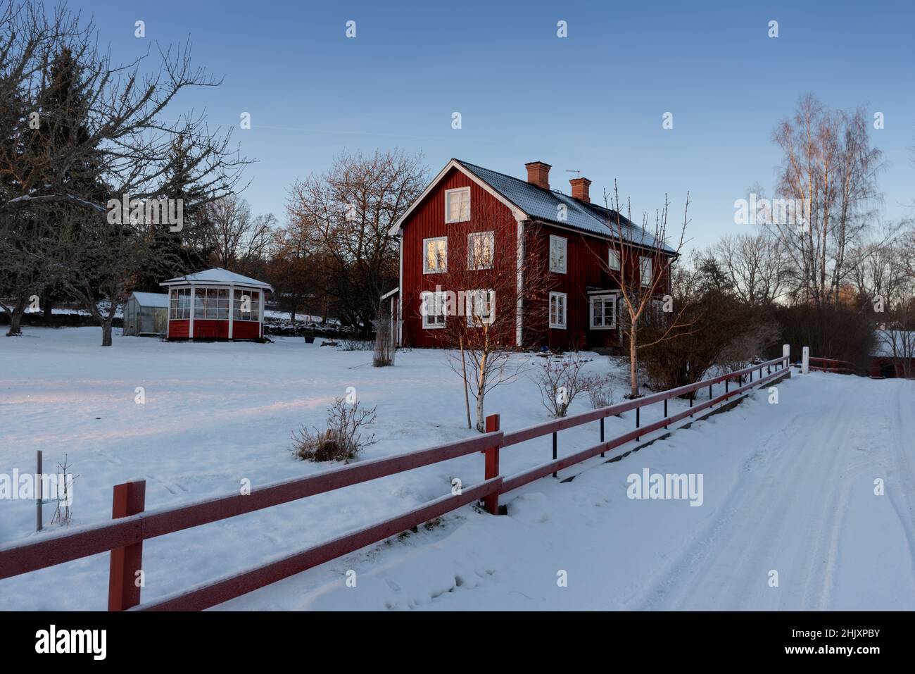 Typical Farmhouse In Snowy Countryside In Sweden In Winter Stock Photo ...