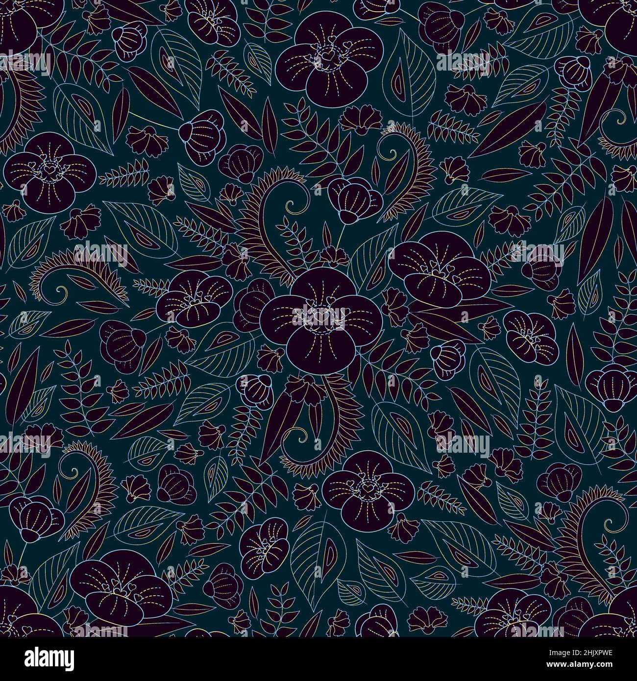 Floral seamless pattern on a deep dark background Stock Vector Image ...