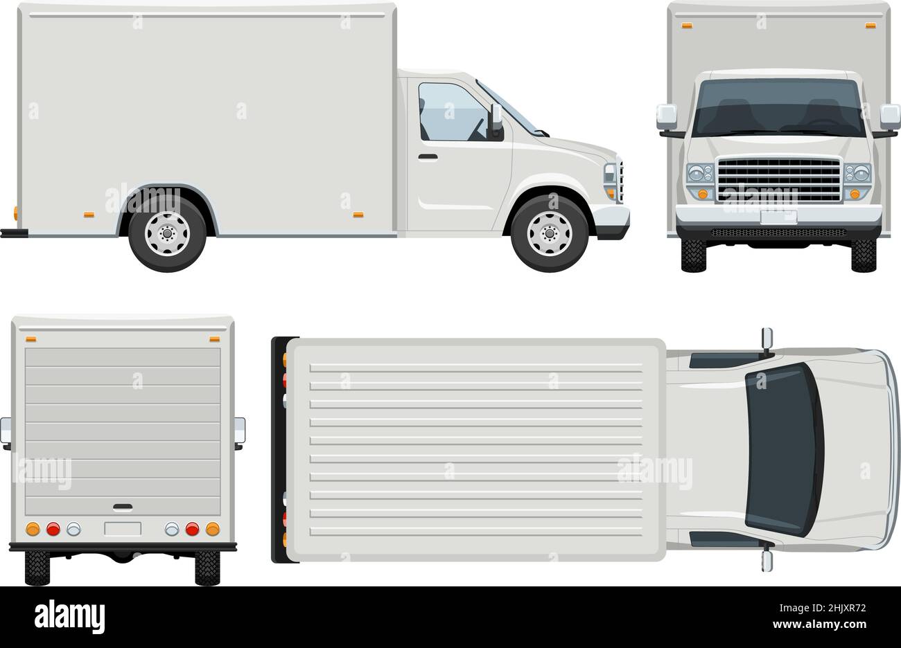 Box van vector template with simple colors without gradients and effects. View from side, front ...