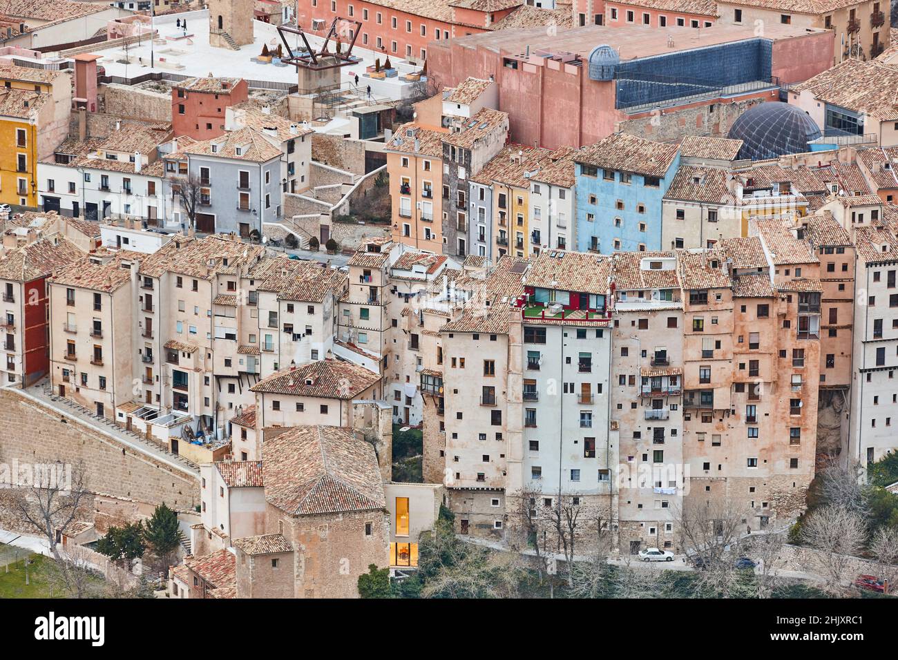 Traditional antique buildings in Cuenca Unesco heritage old town. Spain ...