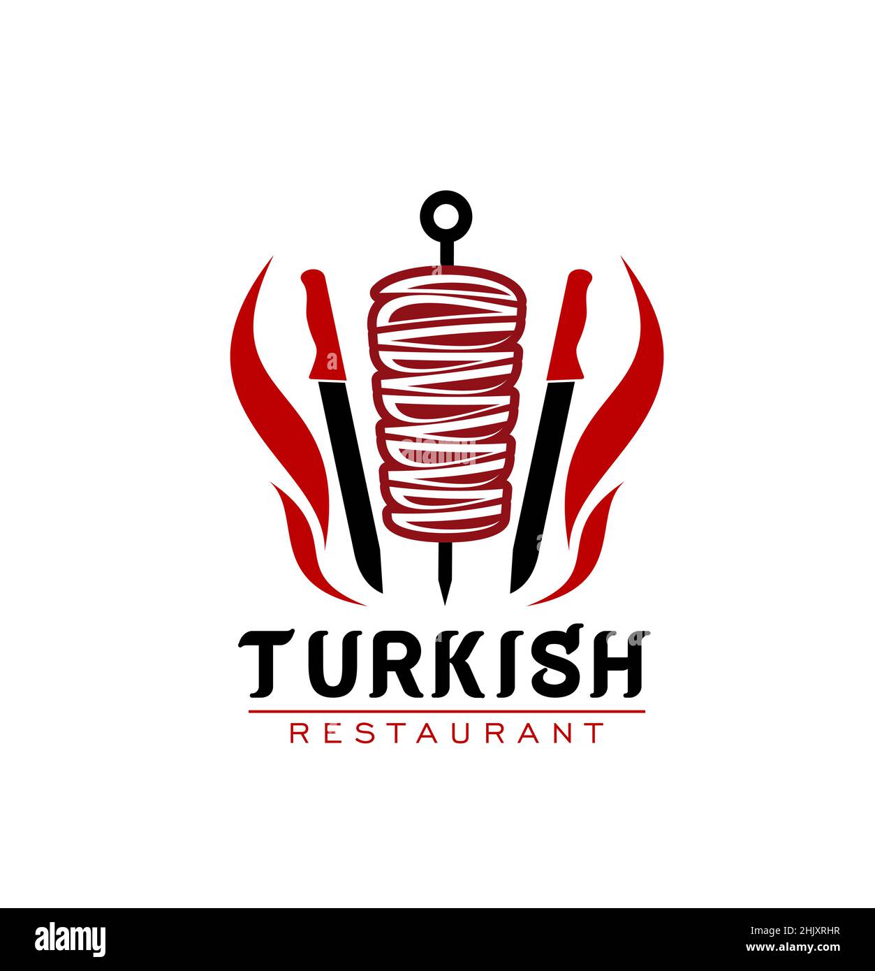 Turkish cuisine restaurant vector icon with doner kebab or shawarma on ...