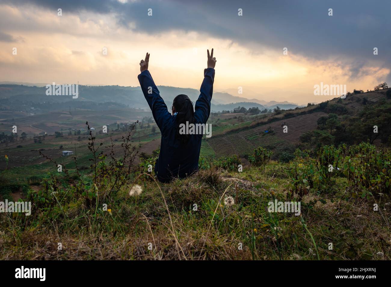 Victory Girl Pose With Swords
