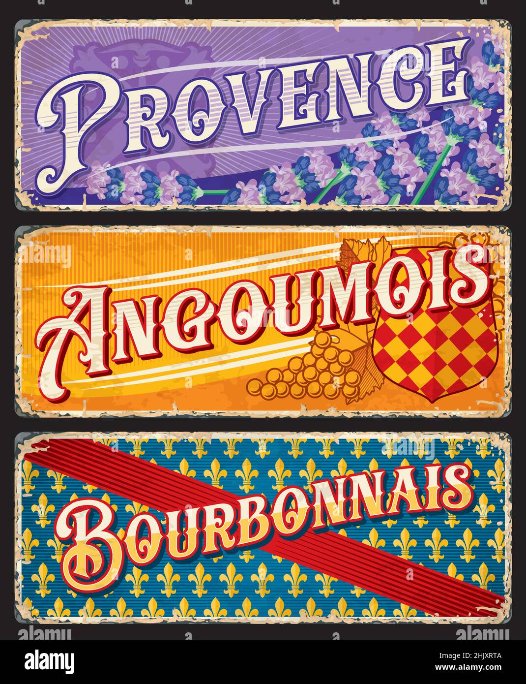Provence, Angoumois, Bourbonnais regions of France plates and travel ...