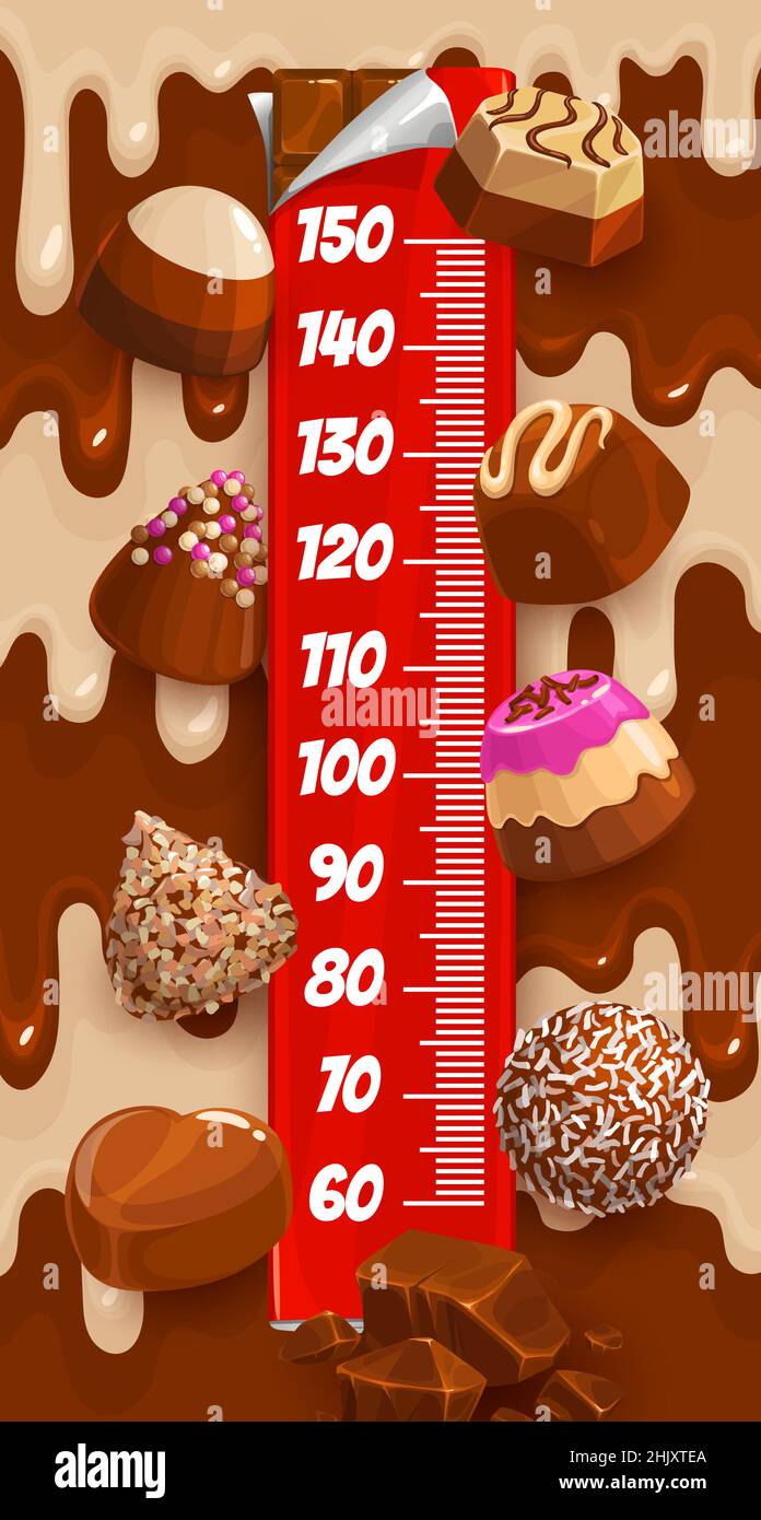 Kids height chart with chocolate, candies and caramel. Vector growth ...