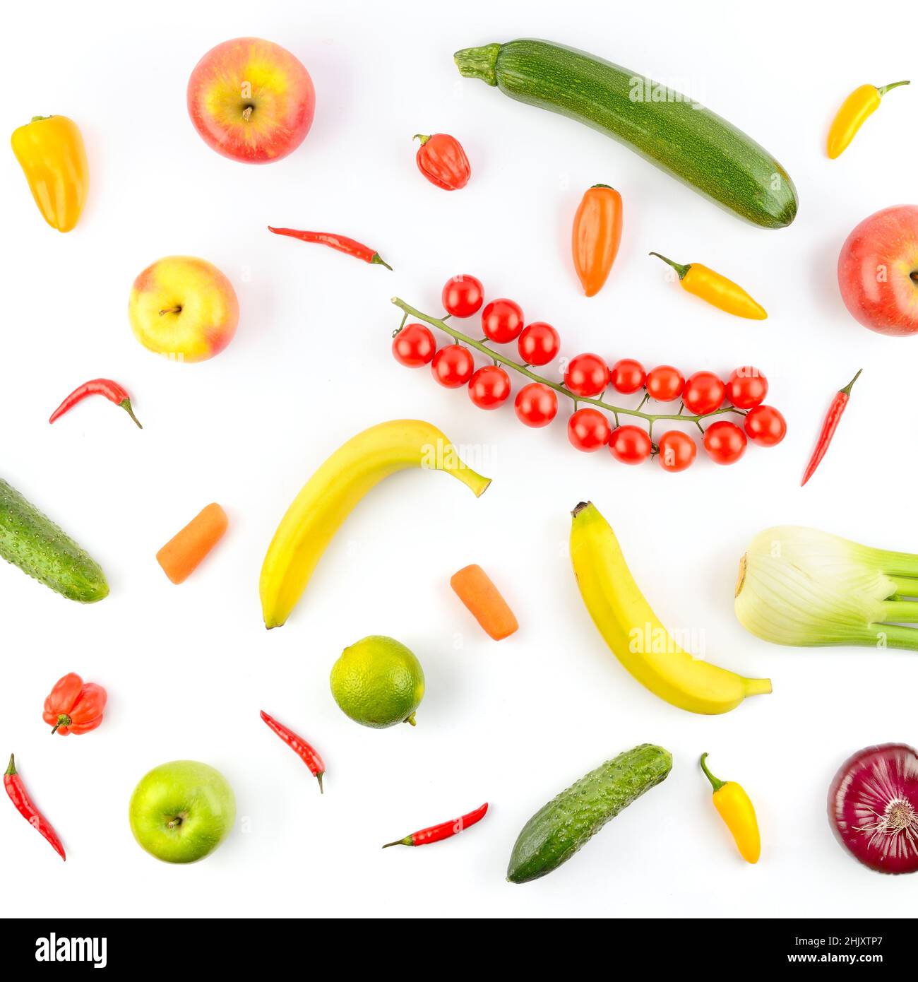Square pattern of vegetables and fruits isolated on white background ...