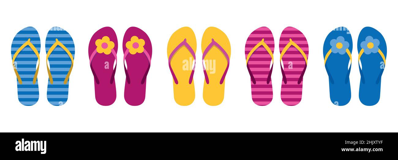 set of colorful flip flops summer collection swim wear with flower ...
