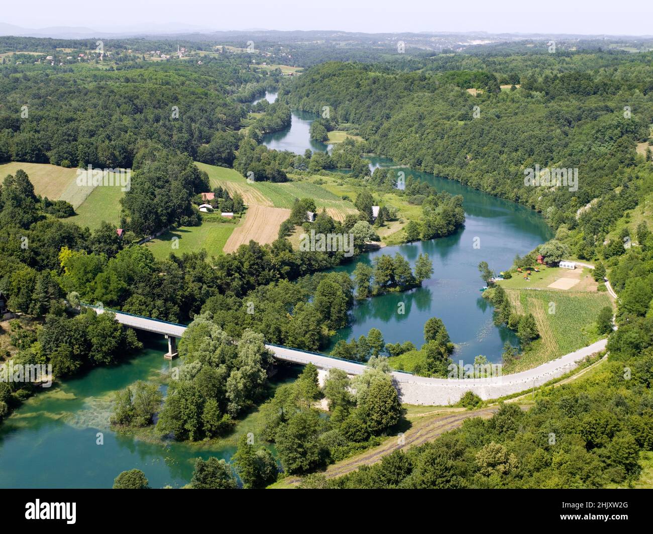 Aerial shot of The Mreznica river in Karlovac county in Croatia Stock ...