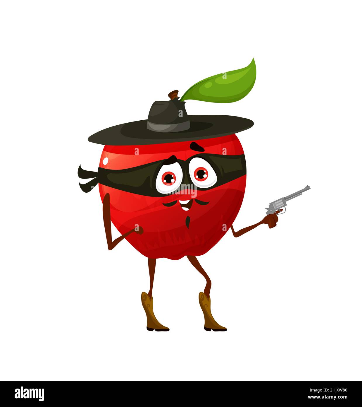 Cartoon robber or gangster apple fruit character. Funny vector fruit ...