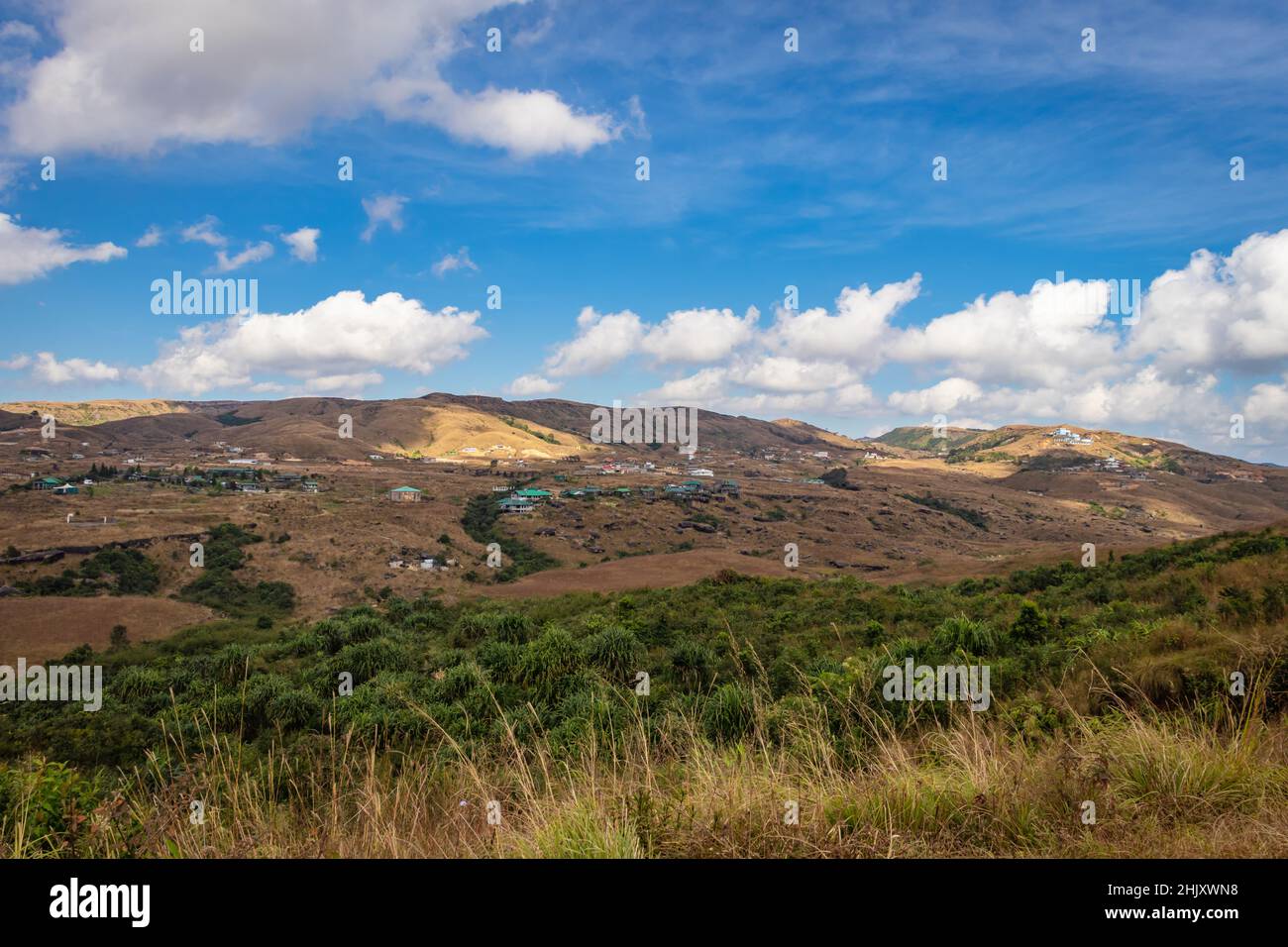 countryside mountainous landscape with bright blue sky at morning from ...