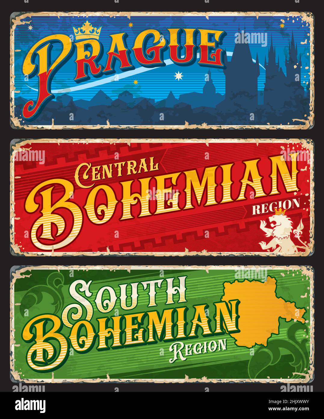 Prague, Central and South Bohemian czech regions stickers and plates ...