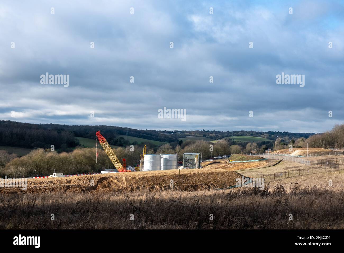 HS2 works site at Little Missenden, Buckinghamshire, adjacent to the ...