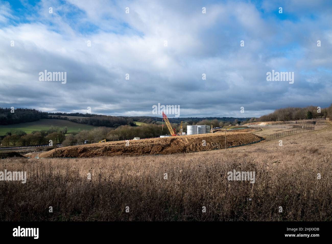 HS2 works site at Little Missenden, Buckinghamshire, adjacent to the ...