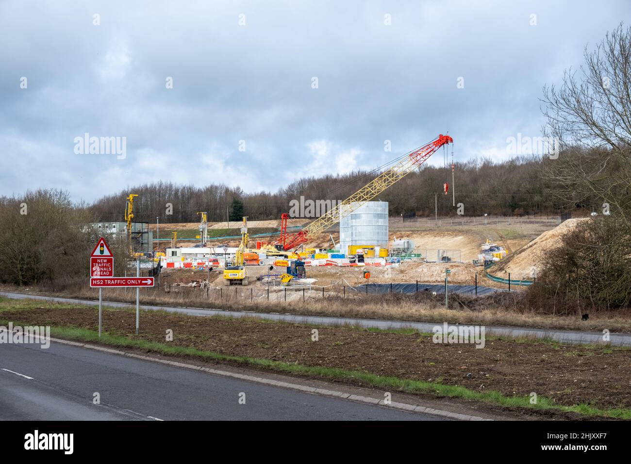 HS2 works site at Little Missenden, Buckinghamshire, adjacent to the ...