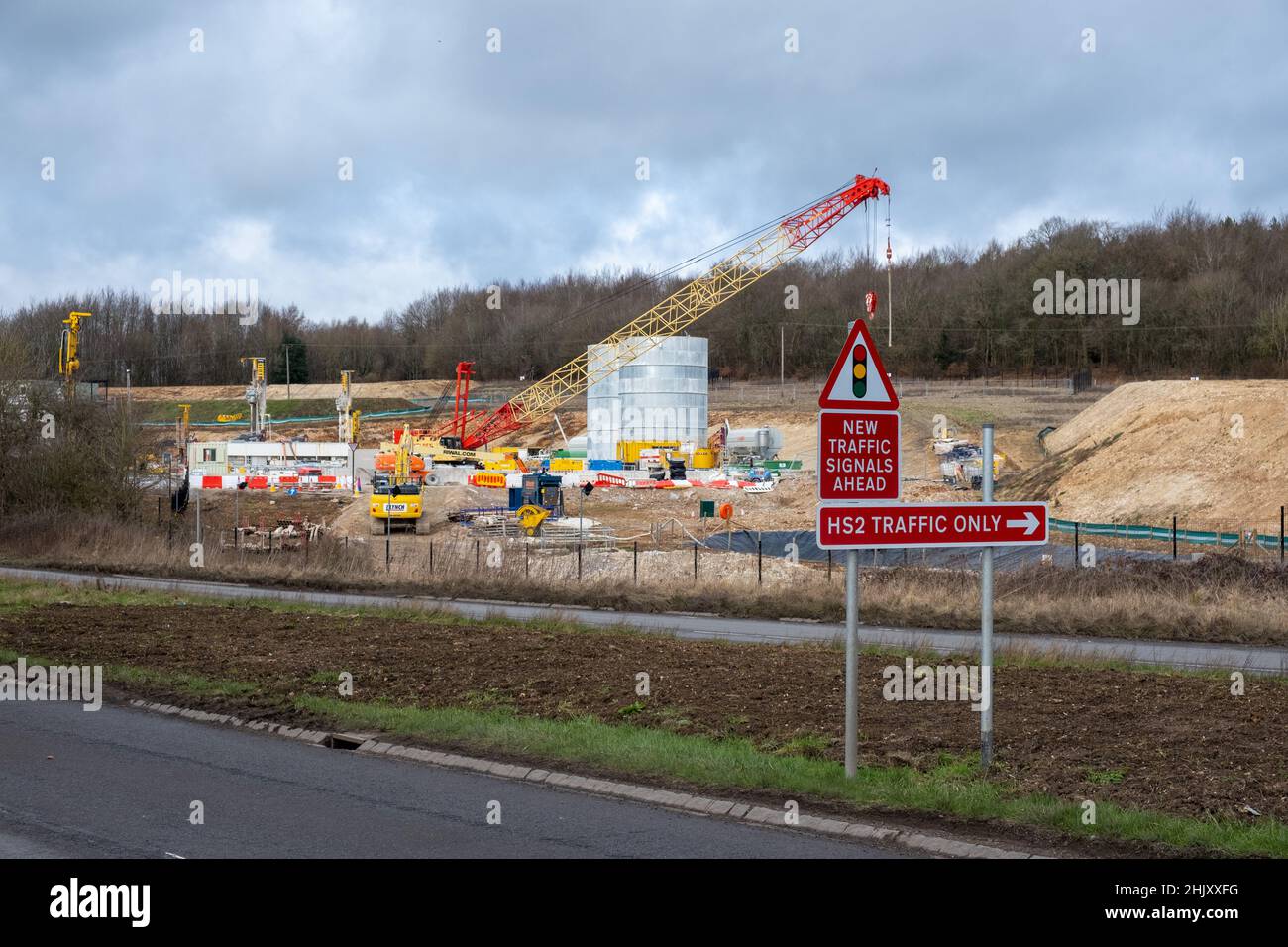 HS2 works site at Little Missenden, Buckinghamshire, adjacent to the ...