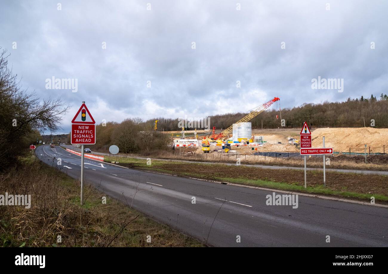 HS2 works site at Little Missenden, Buckinghamshire, adjacent to the ...