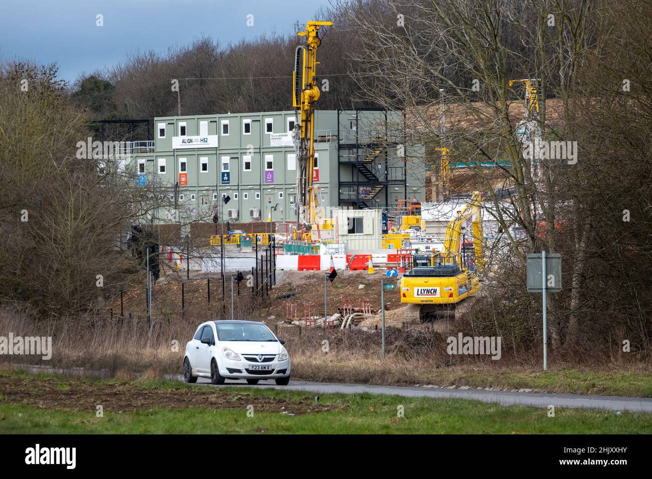 HS2 works site at Little Missenden, Buckinghamshire, adjacent to the ...