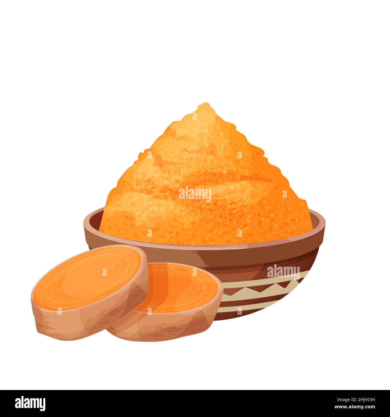 Turmeric, curcuma dry powder in bowl in cartoon style isolated on white ...