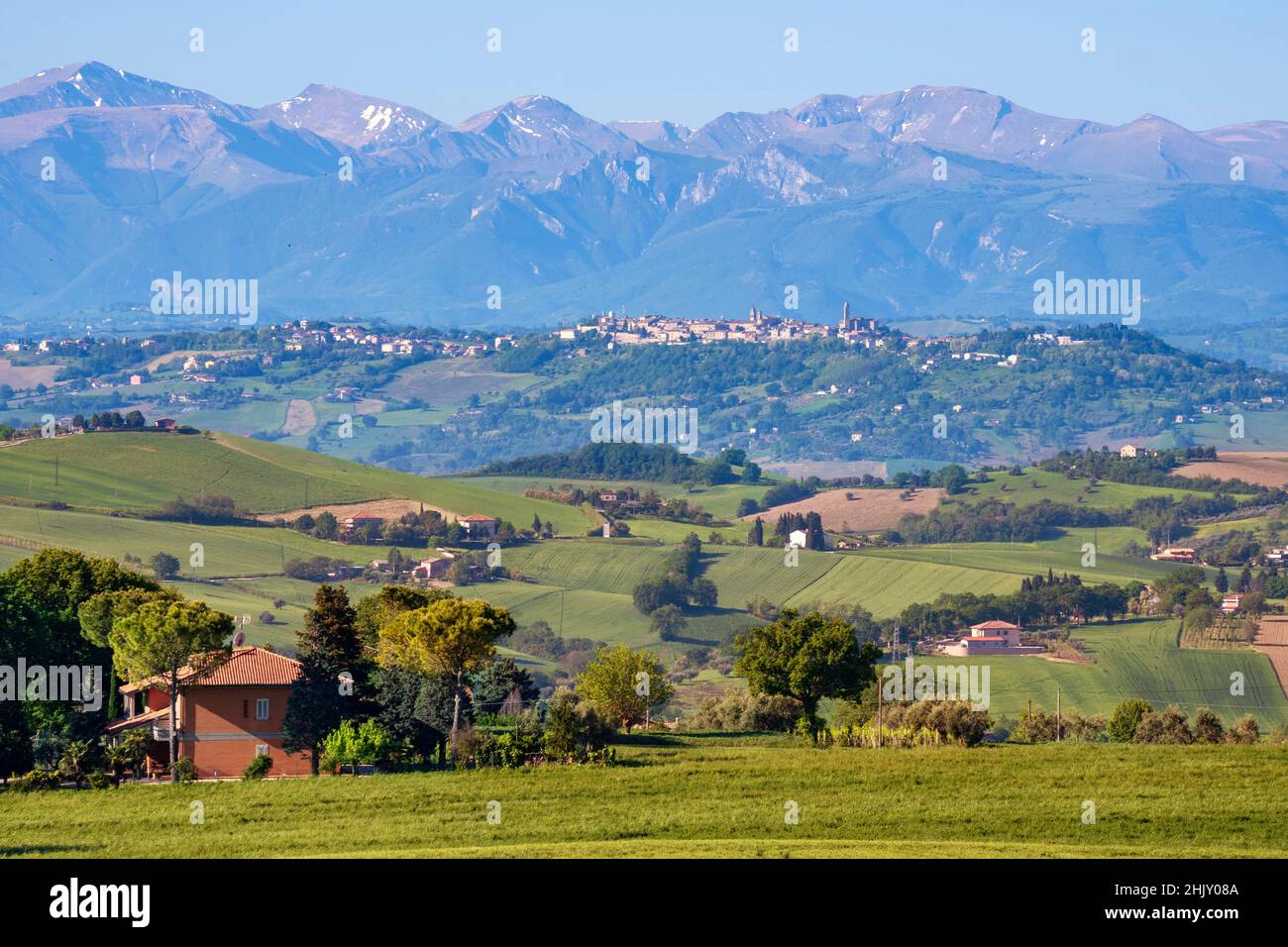 Country landscape, View of Pollenza and Monti Sibillini, Macerata ...
