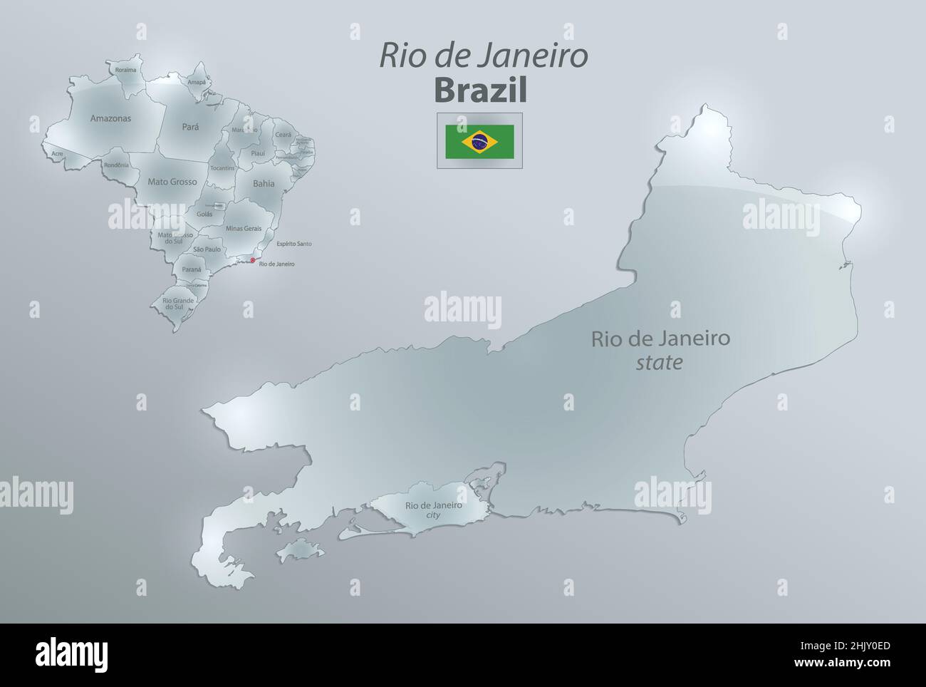 Rio de Janeiro map state and city, Brazil map and flag, separates ...
