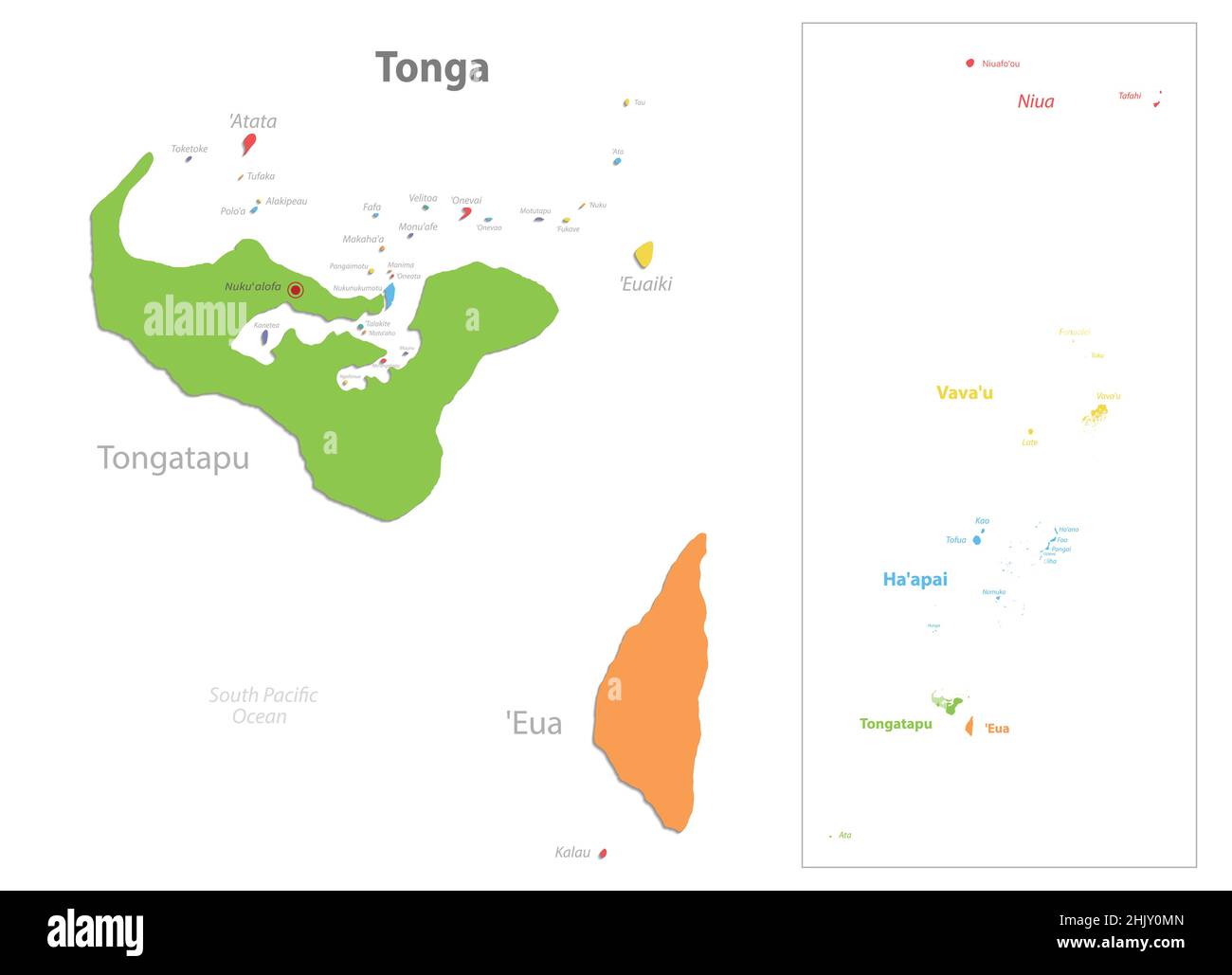Tonga map, administrative division, separate regions with names, color ...
