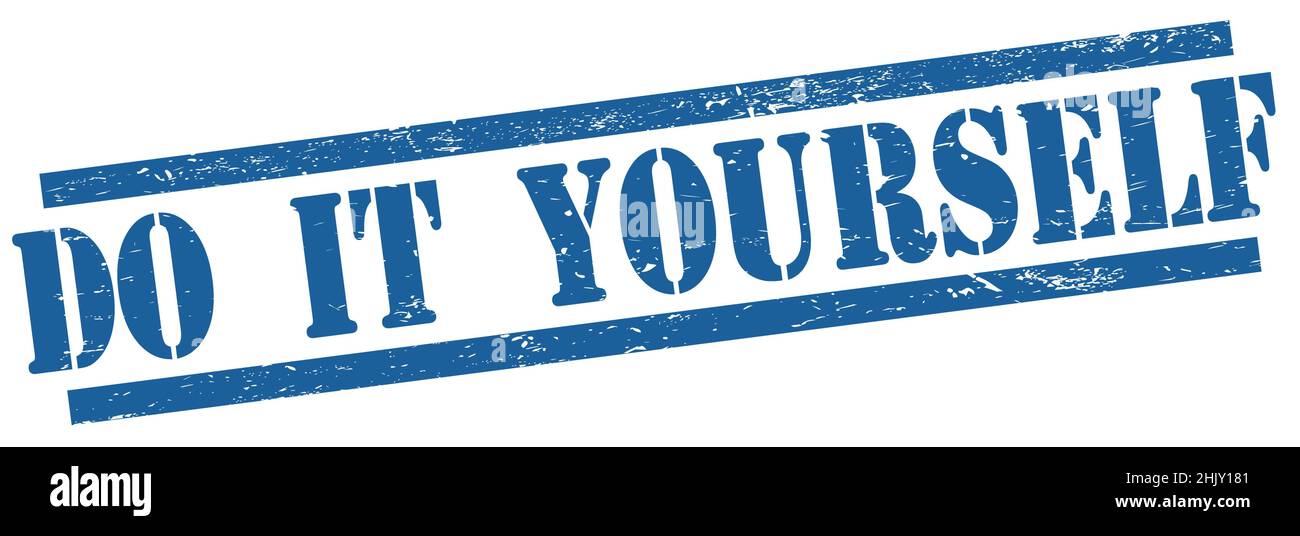 DO IT YOURSELF text on blue grungy rectangle vintage stamp Stock Photo ...