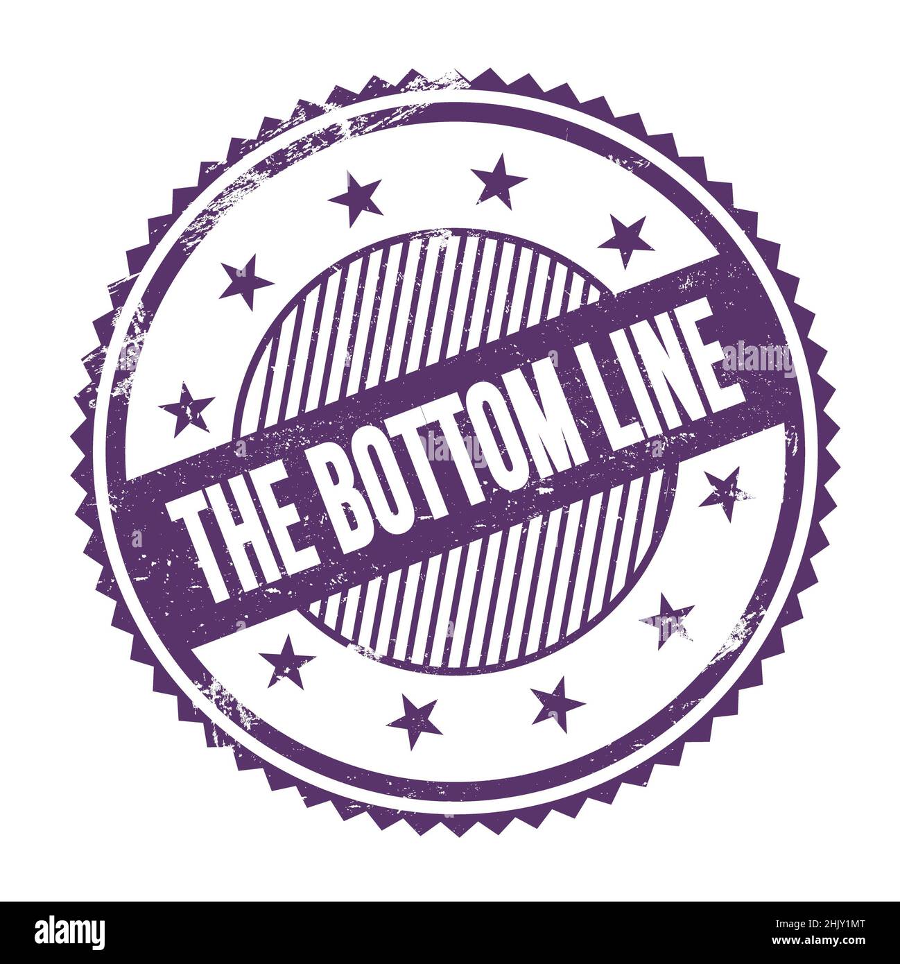 THE BOTTOM LINE text written on purple indigo grungy zig zag borders ...