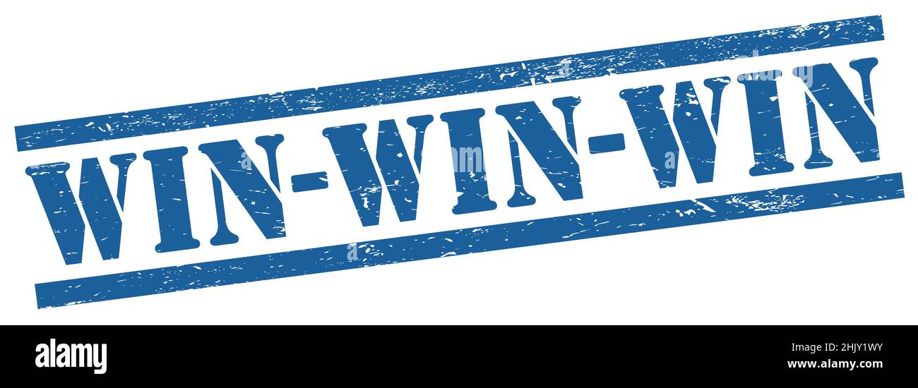 WIN-WIN-WIN text on blue grungy rectangle vintage stamp Stock Photo - Alamy
