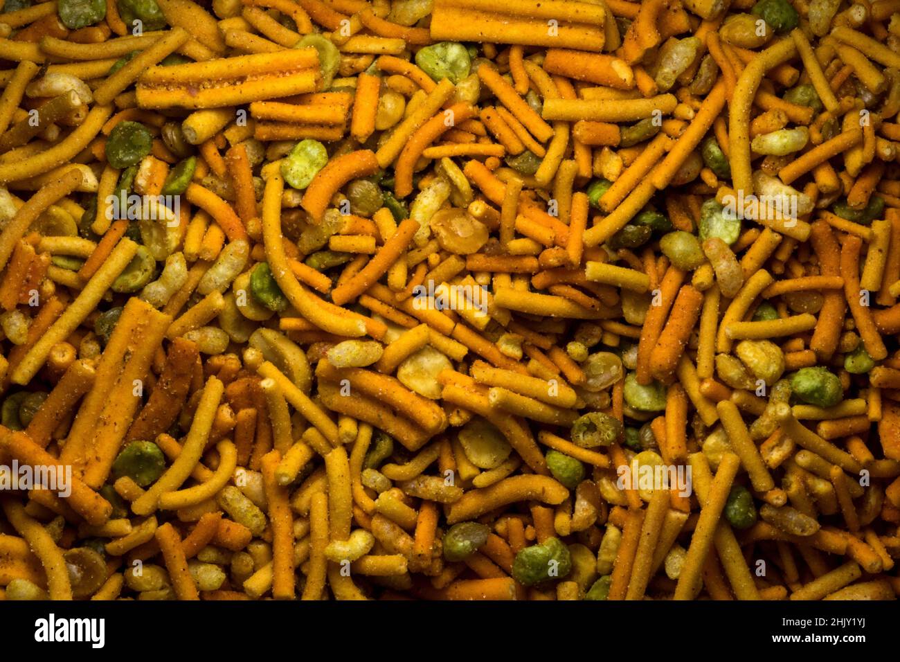 Spicy Bombay Mix crunchy snack closeup view for background Stock Photo ...