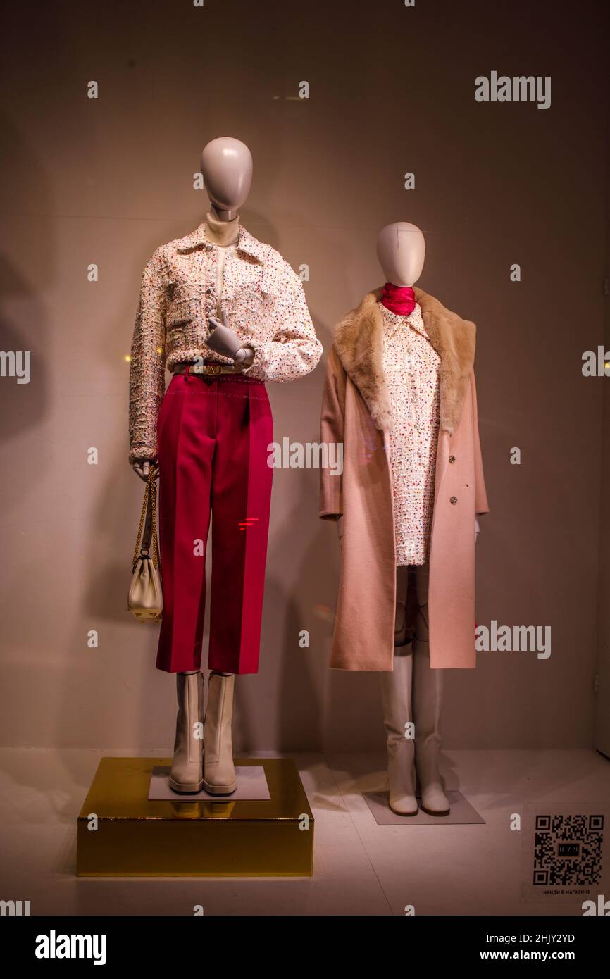 Moscow, Russia -30 January 2022, Male and female mannequin in Tsum's ...