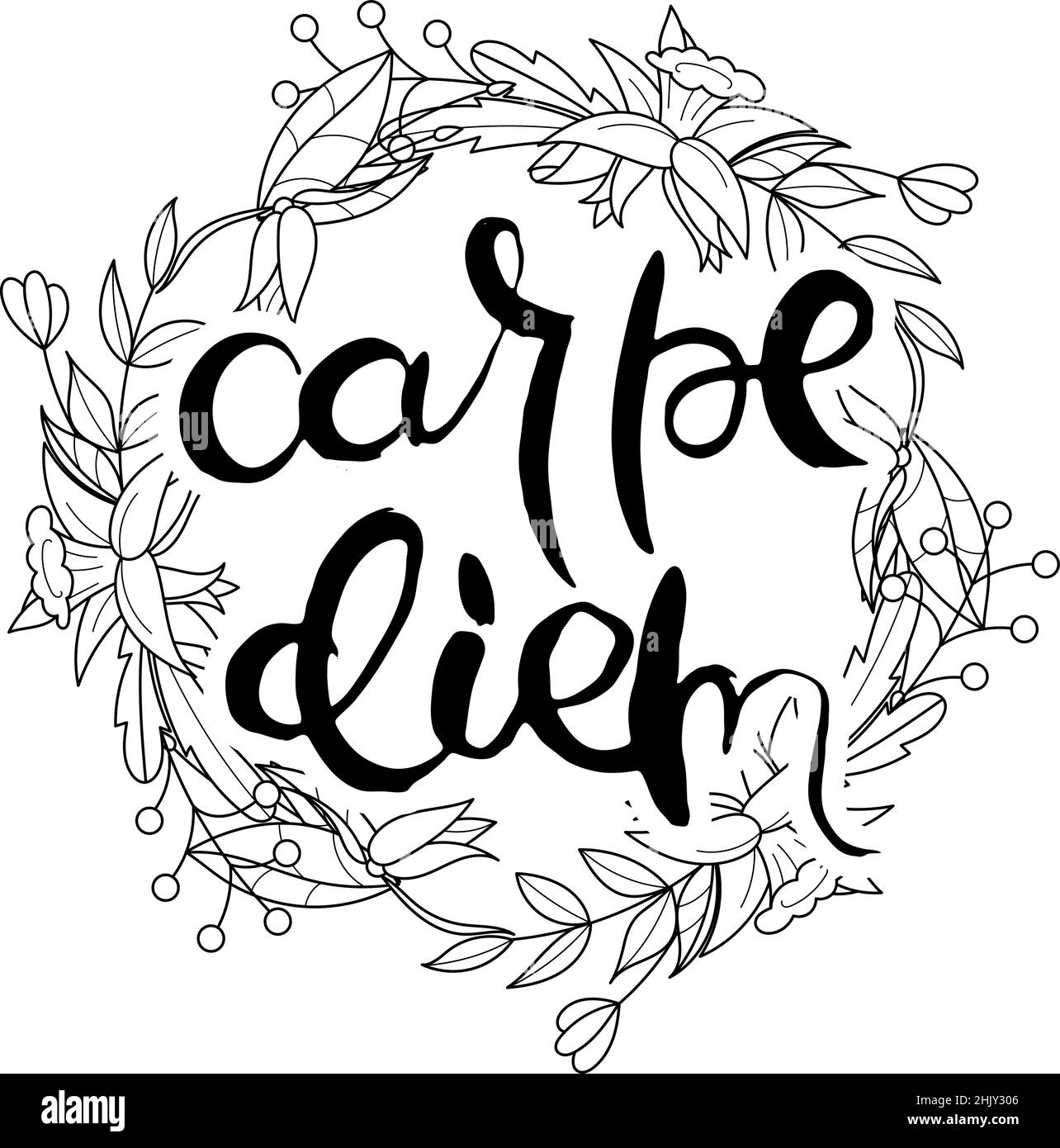 Carpe Diem. Hand lettering grunge card with flower background ...